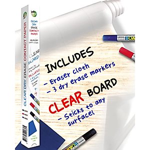 Clear Adhesive Sheets Roll on Wall 18 x 78Inch (6.5 Ft), includes 3 Dry Erase Markers, Bulletin Board Paper, Clear Adhesive Vinyl Sheets, Transparent Contact Paper, Peel and Stick Film by HA SHI