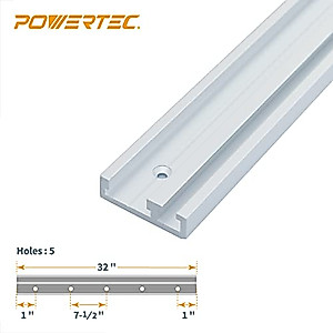 POWERTEC 71359 Aluminum Combo T-Track Miter Track for Woodworking | 32” Dual Track Rail, Aluminum Grey