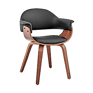 Armen Living Adalyn Faux Leather and Wood Dining Room Accent Chair, Black/Walnut