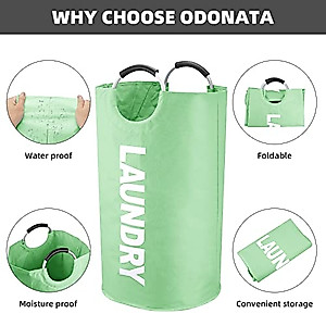 Odonata Large Laundry Basket(7 Colors),Collapsible Fabric Hamper,Tall Foldable Clothes Baskets,Easy Carry Bags, Folding Washing Bin,Hampers for Kids Bedroom,College Dorms.(Light Green,115L)