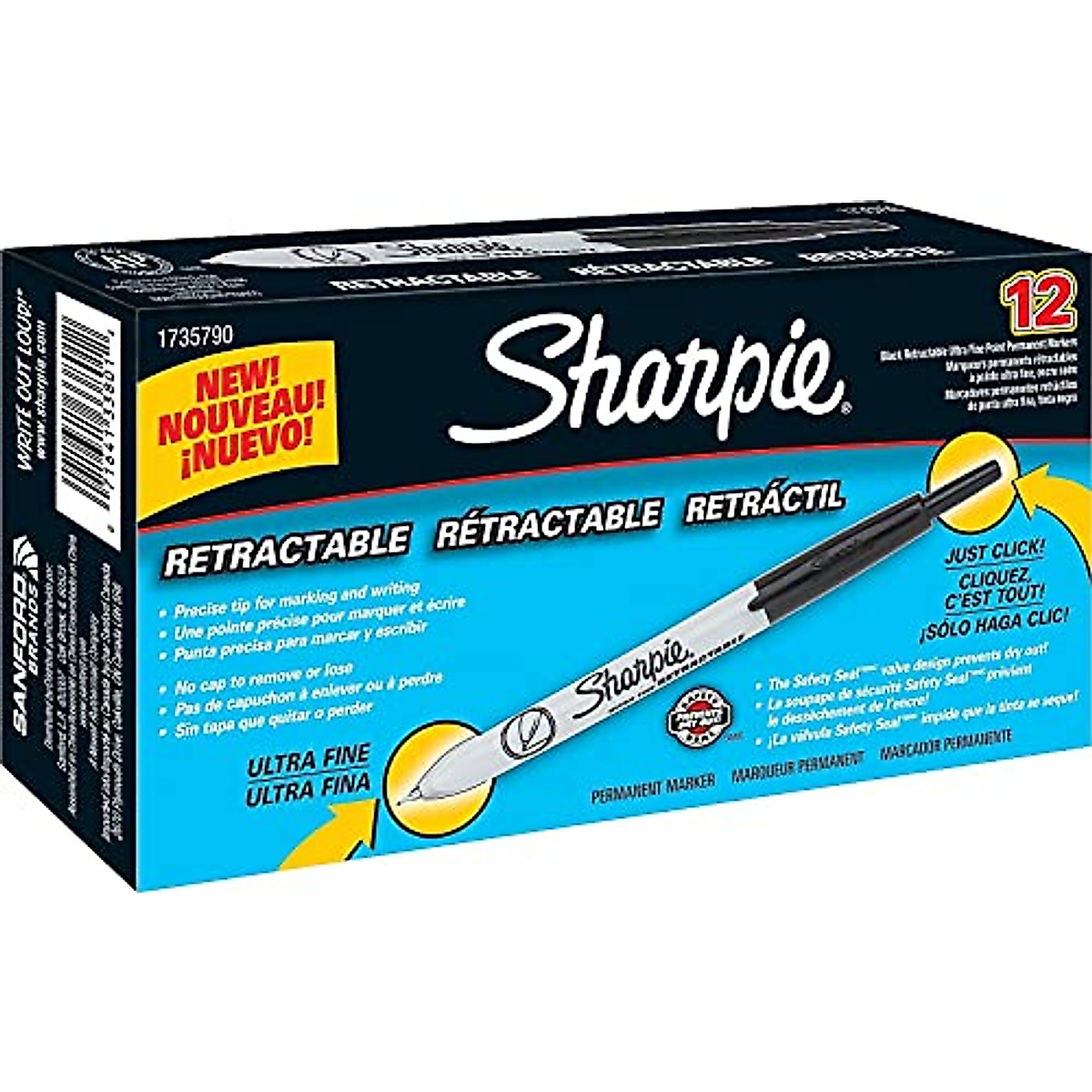 Sharpie 1735790Dz Sharpie Markers, Retractable, Ultra Fine, 12/Bx, Black