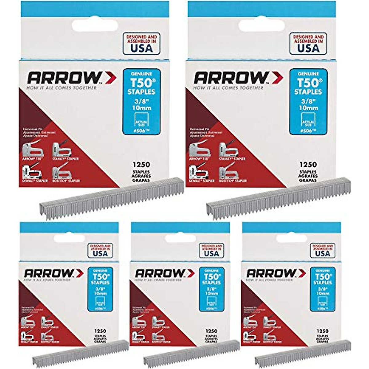 Arrow Fastener 506 Genuine T50 3/8-Inch Staples, 1250-Pack - 5 Pack