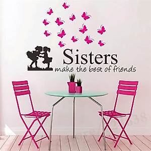 ANFRJJI Sisters Make The Best Friends Wall Decal with Butterfly Art for Girls Room - Removable PVC Vinyl Sticker - Effect 39x24 inch - Sisterhood Quote JWH174 (Black+Blush Butterfly)