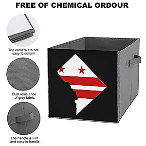 Flag Map of Washington DC Canvas Collapsible Storage Bins Cube Organizer Baskets with Handles for Home Office Car