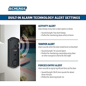 SCHLAGE FE469NX ACC 716 CAM Right Hand Touchscreen Deadbolt with Alarm, Aged Bronze