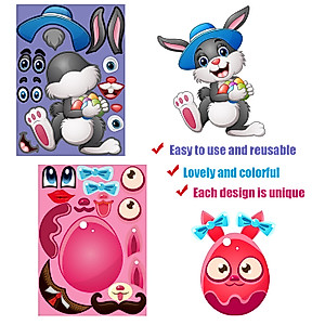ROCWOHO 36 PCS Mix and Match Make Your Own Stickers with Easter Egg, Bunny, Chicken, Sheep, Easter Decorations Party Favor Supplies Game Birthday School Classroom Supplies DIY Art Crafts for Kids