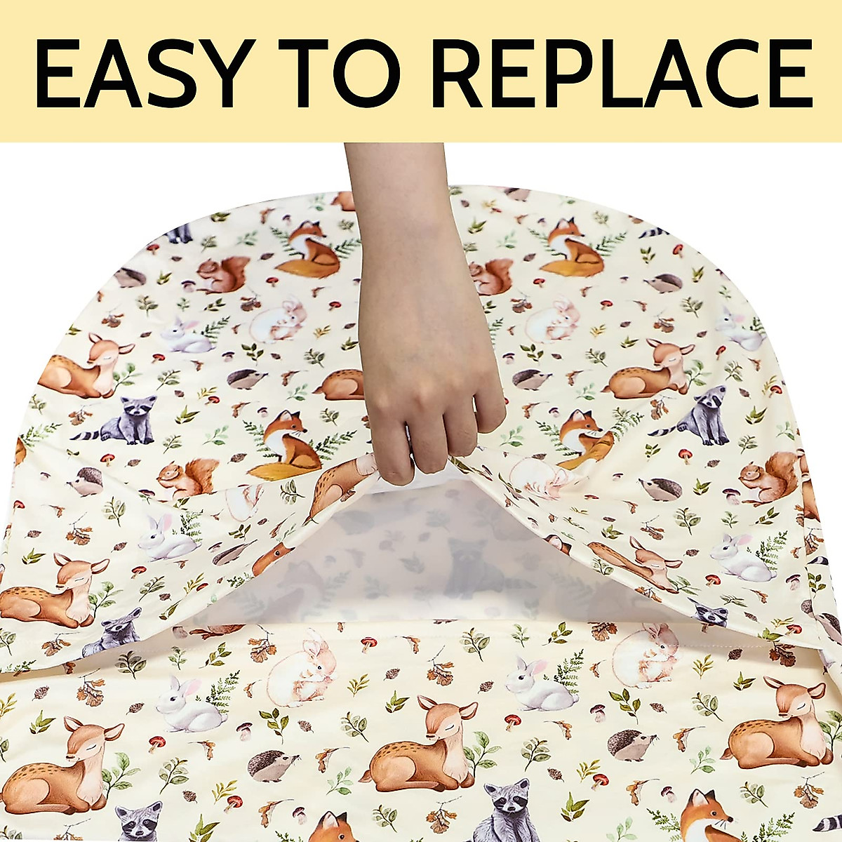 Jundetye Nursing Pillow Cover and Baby Lounger Cover for Girls Boys, Soft Comfortable Stretchy Removable Slipcover, Watercolor Animal