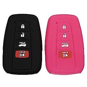 Lcyam Silicone Key Fob Cover Compatible with 2018- 2023 Toyota Camry Rav4 Prius Highlander XSE Hybrid CHR Corolla SE Avalon Venza Mirai 4Runner Tundra Keyless Remote (Black Rose, 4 Button)