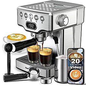 Geek Chef Espresso Machine 20 Bar, Espresso Coffee Maker with Fast Heating Automatic, Latte & Cappuccino Maker with Milk Frother Steam Wand, 1.8L Water Tank, Temperature Display, Stainless Steel