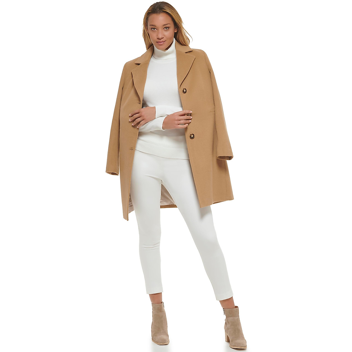 Calvin Klein Women's Classic Cashmere Wool Blend Coat, Camel Classic, 14