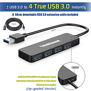 USB Hub 3.0,YaimhSound USB Extender Splitter, 4-Port USB Extenion Adapter with Detachable USB Extention Cable for Laptop, PC, TV, Projector, Printer,Keyborad,Mouse,Xbox,Flash Drive,SSD,Camera(80cm)