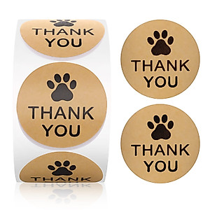 ASTER 500 Pieces Dog Paw Print Thank You Stickers, 1.5 Inch Kraft Thank You Labels Stickers for Baking, Envelope Seals, Small Business, Greeting Cards, Present for Sealing and Decoration