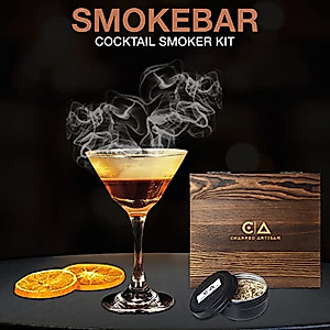 Cocktail Smoker Kit with Torch and Wood Chips for Whiskey and Bourbon (Butane Not Included) - Charred Artisan Smoke Lid, an Old Fashioned Drink Smoker Kit and Whiskey Smoker Infuser Kit (Oak)