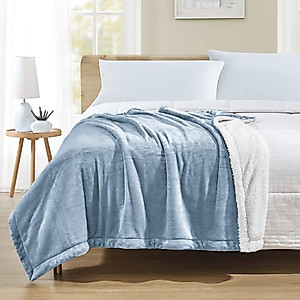 BOURINA Sherpa Fleece Blankets Flannel Throw for Couch Sofa Throw Size - 50x60 Inches Blue,Thick Cozy Warm Soft Blanket for Bed, Sofa, Camping Travel Blanket