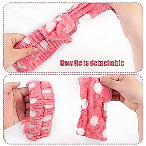 Shindel 6PCS Makeup Headband Set, Bow Hair Bands with Wristbands Coral Fleece Face Wash Headbands for Women Spa Makeup Shower Skin Care Yoga