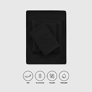 Karin Maki Microfiber Full Size Bed Sheets Set - 1800 Thread Count Bed Set - Super Soft Luxury Egyptian Bedding - Deep Pocket Fitted Sheet with Pillow Cases - Wrinkle Free and Fade Resistant - Black