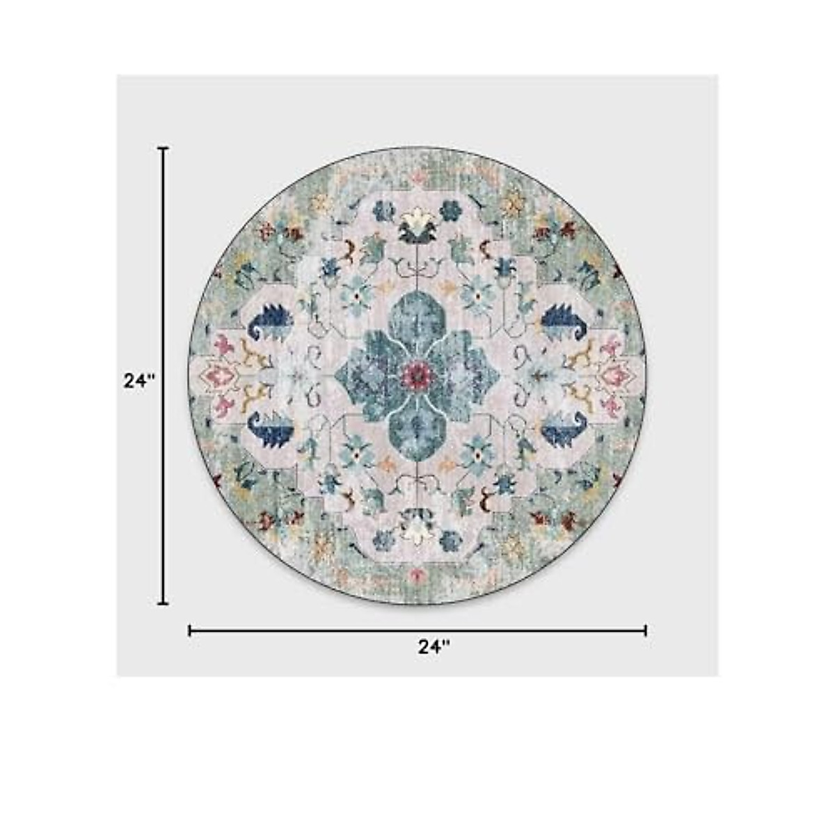 Small Round Boho Rug 2ft Washable Chic Area Rugs Farmhouse Vintage Distressed Circle Floor Mats Carpet for Bedroom Bathroom Entryway
