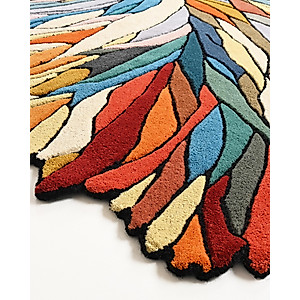 Restoration and Renovation Handmade Irregular Shape Wool Area Rug - Unique Contemporary Botanical Design, Thick & Soft Carpet - Perfect for Living Room, Bedroom Decor (Multi, 6' x 9')