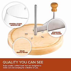 Modern Innovations Cheese Curler, Tete de Moine Cheese Curler, Cheese Shaver for Hard Cheese and Chocolate, Girolle Cheese Shaver, Wood Cheese Curler with Stainless Steel Knife and Acrylic Lid
