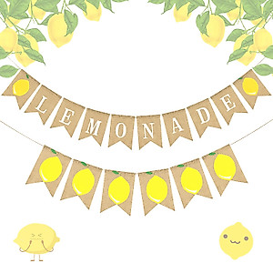 LaVenty Burlap Lemonade Banner for Lemonade Stand Decorations Lemonade Sign Lemon Party Decor, Lemon Garland Summer Lemon Themed Bridal Shower