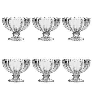 Maredash Glass Dessert Bowls/Cups Small Cute Footed Tulip Clear Dessert Cups Perfect for Dessert, Sundae, Ice Cream, Fruit, Salad, Snack, Cocktail, Condiment, Trifle and Birthday Party(Set of 6)