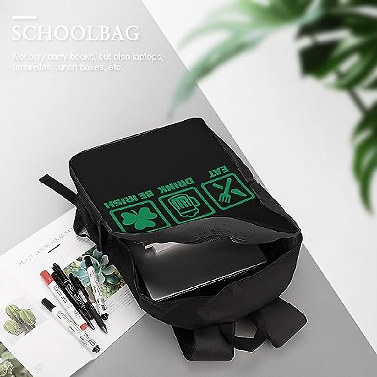 Eat Drink and Be Irish Travel Backpack Casual 17 Inch Large Daypack Shoulder Bag with Adjustable Shoulder Straps