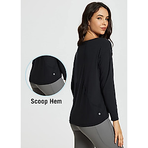 BALEAF Women's Long Sleeve Workout Tops Active Running Shirts Loose Fit Quick Dry Athletic Yoga Tee Shirts Lightweight Casual Fall Black XS
