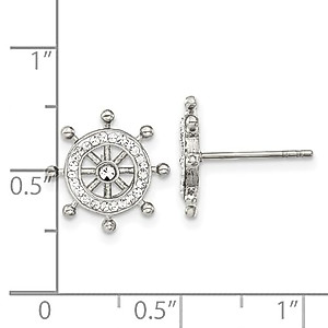 13mm Chisel Stainless Steel Polished Preciosa Crystal Ship Wheel Post Earrings Measures 13x13mm Wide Jewelry for Women
