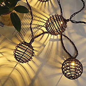 Vigdur Decorative - Rattan Ball String Lights with 10 Led Bulbs Plug in Rattan Lantern String Lights for Patio Garden Backyard Party Decor,9.84FT