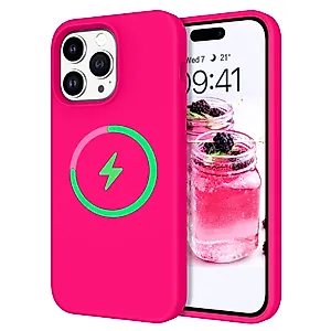 BENTOBEN Compatible with Magsafe for iPhone 14 Pro Max Silicone Case, Liquid Silicone Gel Rubber Bumper Microfiber Shockproof Magnetic Protective Phone Cover for iPhone 14 Pro Max 6.7", Hot Pink