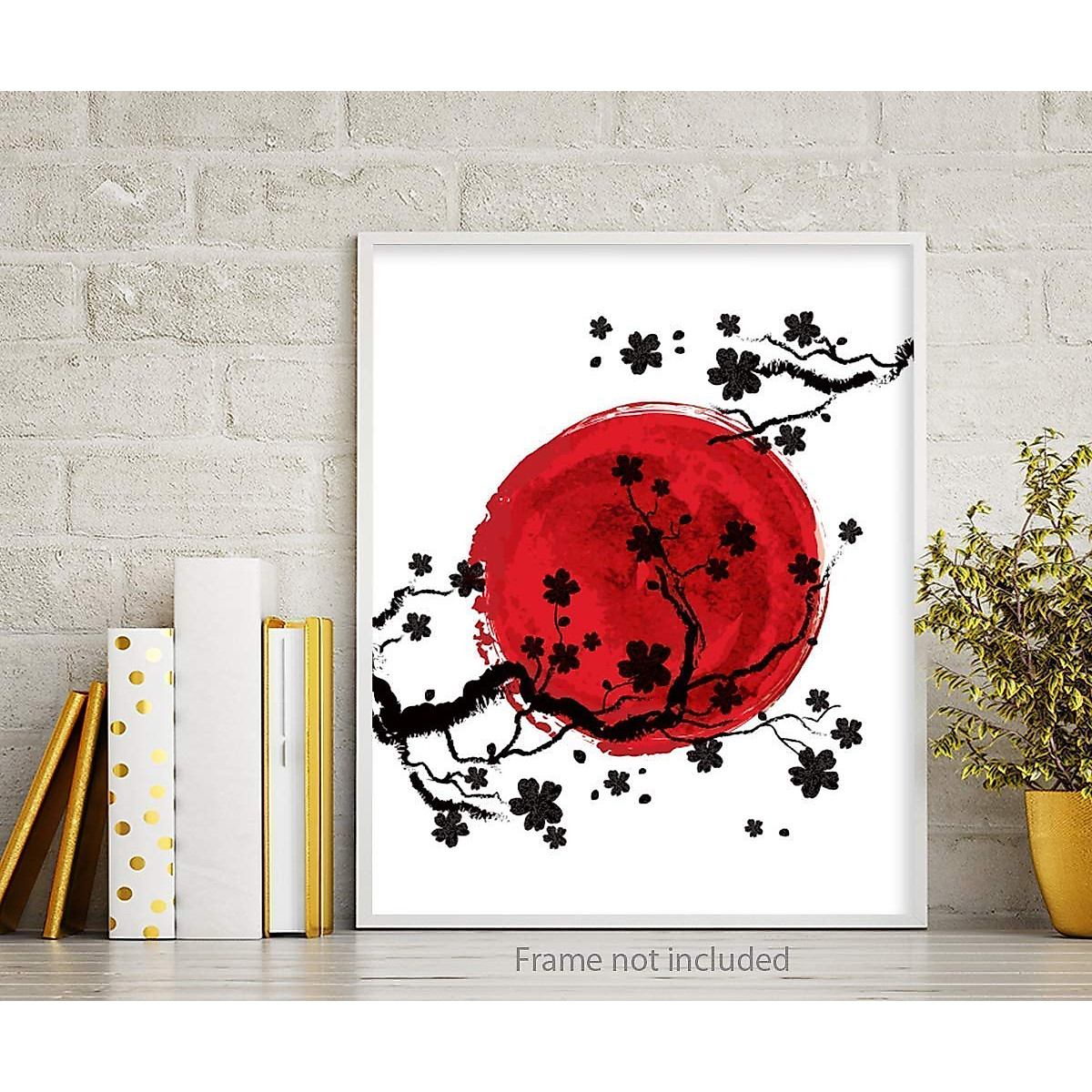 Cherry Blossom Wall Art Poster - Unframed 8x10 in - Beautiful Decorations Posters for Living Room - Pictures with Floral Pattern for Bedroom Decor - Black & White & Red Pics for Woman