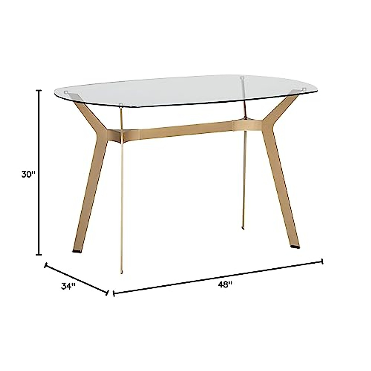 Studio Designs Home Archtech Modern Glass Desk/Dining Table, 48", Gold/Clear Glass