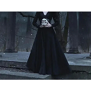 Phorecys Women's Casual Long Maxi Skirt Cotton Elastic Waist Boho Goth Fairy Renaissance Weekend Skirts Dress Black 105CM Length