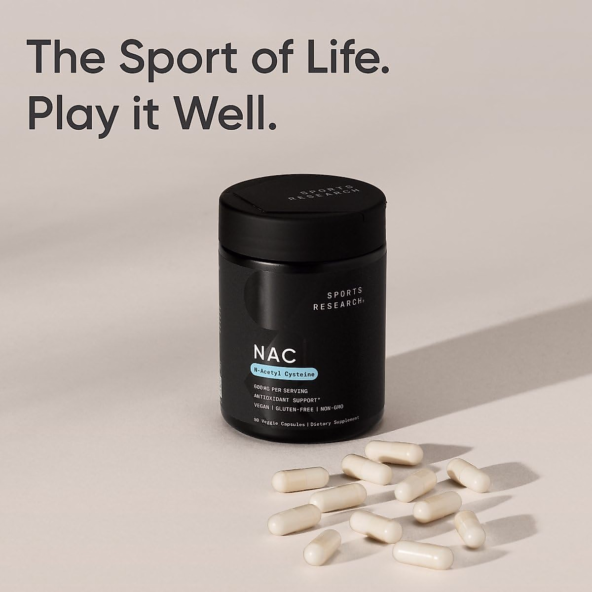 Sports Research N-Acetyl L-Cysteine (NAC) 600mg, 90 Veggie Capsules - Vegan, Non-GMO, Gluten Free. Lemon Aroma