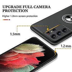 JAME for Samsung Galaxy S21 Ultra Case, [NOT for S21 or S21 Plus], Slim Soft Bumper Protective Case for Samsung S21 Ultra Case, with Invisible Ring Holder Kickstand for Galaxy S21 Ultra Case, Black
