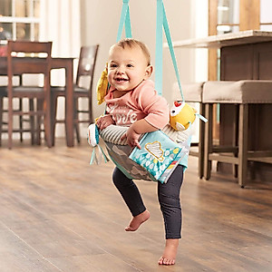 Evenflo Exersaucer Baby Hanging Clampable Doorway Jumper with 4 Removable Toys, Peek a Boo Flip -Book, and Mirror, Sweet Skies