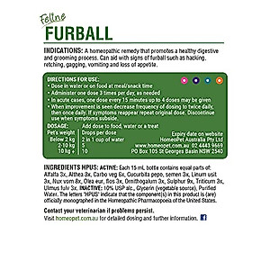 HomeoPet Feline Furball, Natural Hairball Support, 15 Milliliters