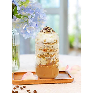 Glass Cups with Bamboo Lids and Straws - Drinking Glasses with Glass Straw, Glass Tumbler with Straw and Lid, Glass Coffee Mugs with Lids, Cute Glass Cups with Lids and Straws, Glass Coffee Cup (4)
