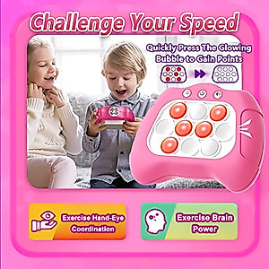 Quick Push Light Up Pop Game Fidget Toys for Adults and Kids | Puzzle Game Machine | Squeeze Poppet Sensory Push Pop Bubble Toy | Relief Party Favors Puzzle Game Fidget Console (Pink)