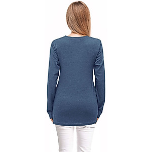NY Threads Womens Long Sleeve Tops, Casual Crewneck, Pullover Tunic Blouse, Loose Fitting T Shirts Midnight Blue