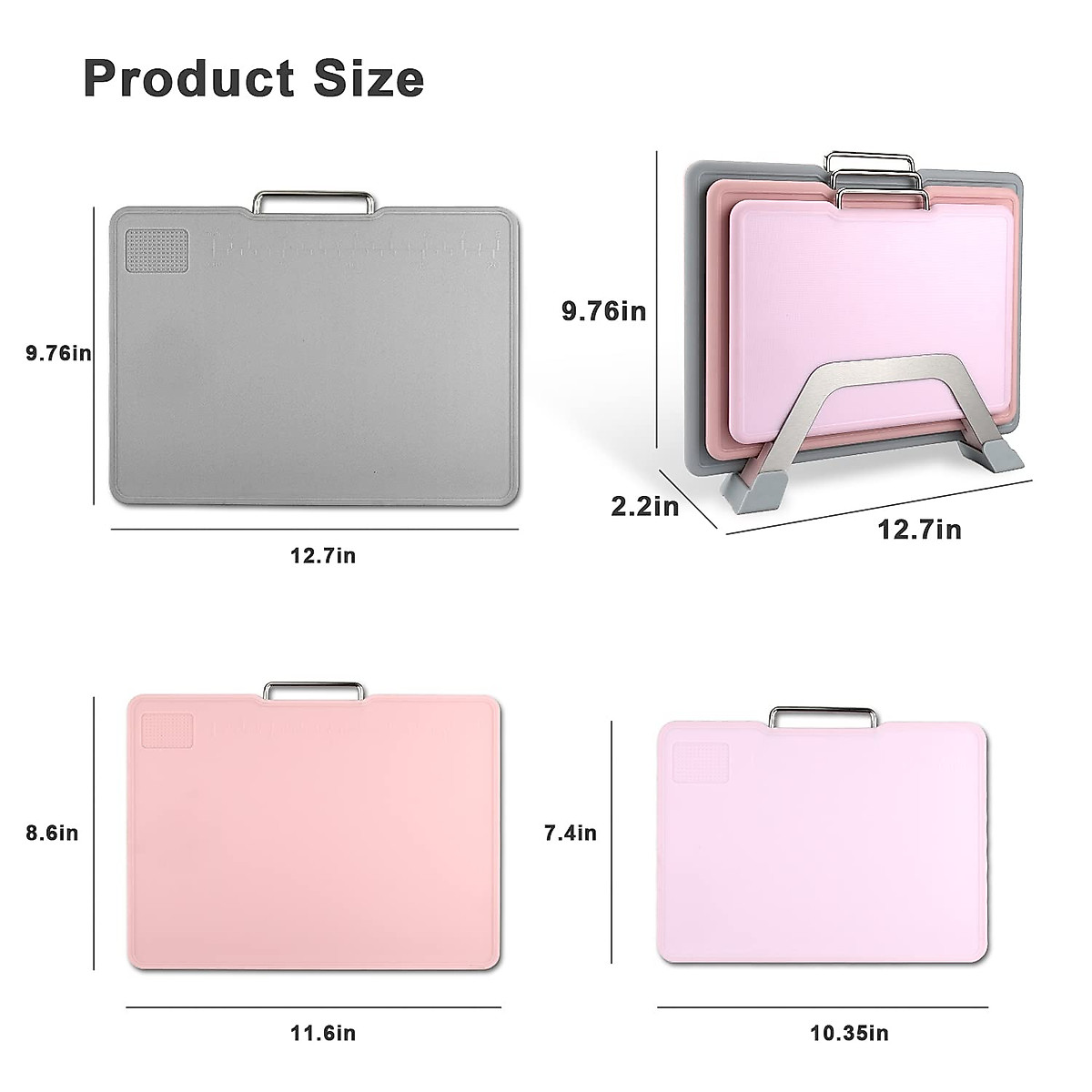 FIVETAS cutting boards for kitchen dishwasher safe,set of 3 with holder,plastic cutting boards with Easy-Grip Handles.GARLIC GRINDING AREA. BPA Free, Non-porous Non-Slip Feet