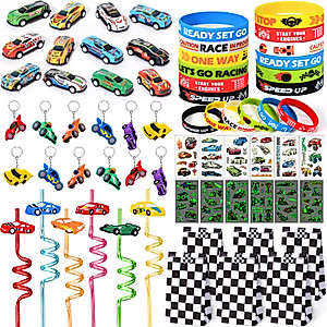 Winrayk Race Car Party Favors Birthday Supplies Drinking Straw Checkered Bag Mini Pull Back Car Bracelet Luminous Tattoo Sticker Keychain Racing Games Boys Kid Race Car Pinata Filler Goody Bag Stuffer