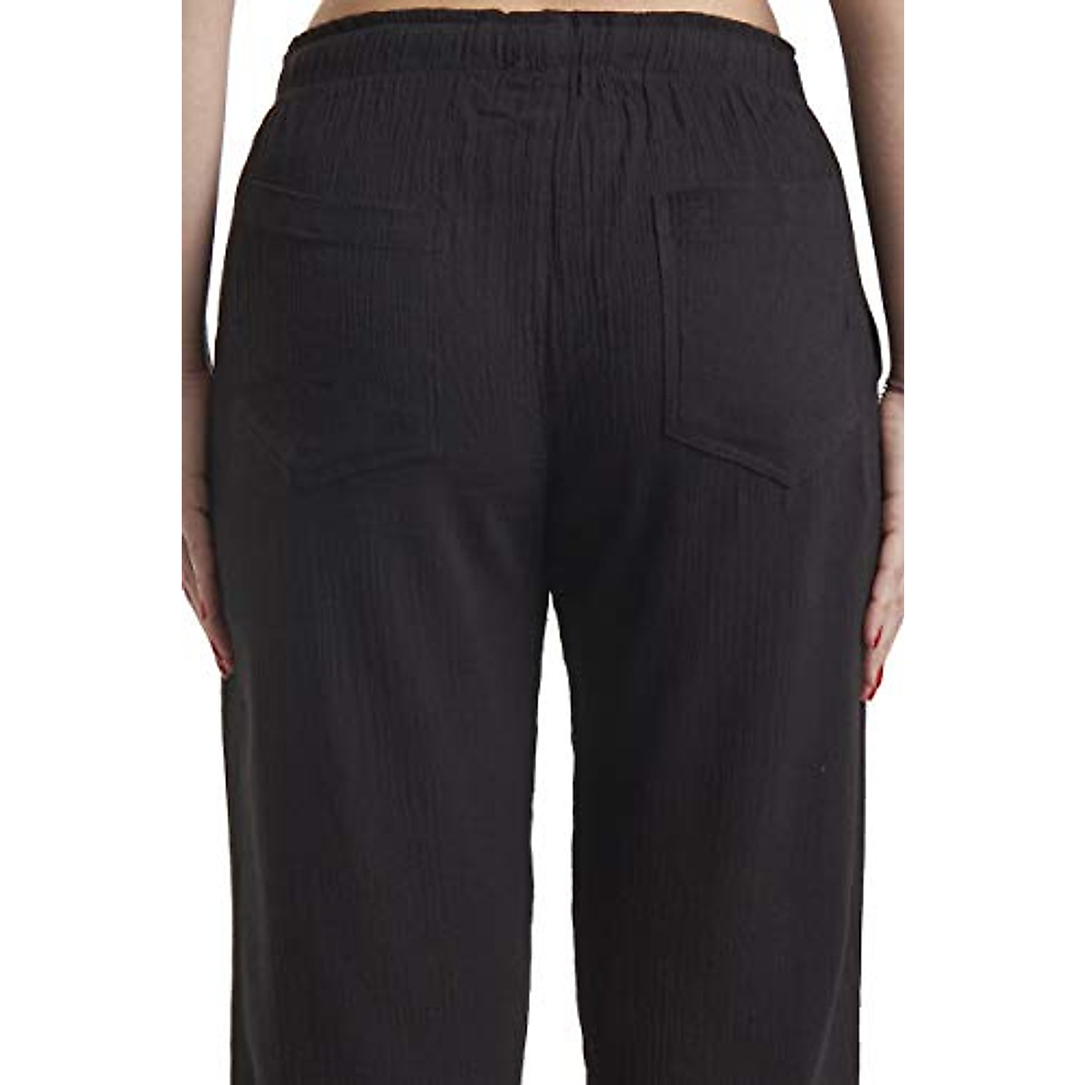 J CE Women's Cotton Gauze Low Waist Beach Pants with Pockets (Black, L)