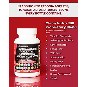 Fadogia Agrestis 5000mg Tongkat Ali 25000mg Turkesterone 5000mg Supplement with Horny Goat Weed, Saw Palmetto, Maca Root, Siberian Ginseng, Tribulus Terrestris, Fenugreek, Wild Yam USA - 60 Count