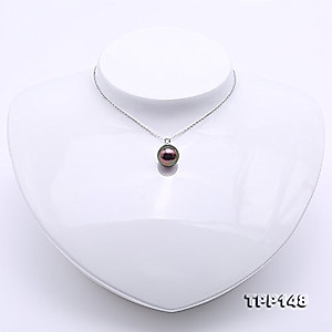JYX Pearl 18K White Gold Pendant Necklace AAA 12mm Round Peacock Green Tahitian Pearl Pendant Necklace for Womens