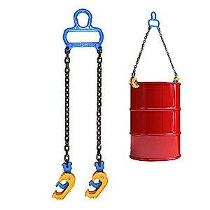 POWLAB Upgraded Chain Drum Lifter Load Capacity 1 Ton with Carbon Steel Lifting Chain and Widen Hook for Crane/Forklift Hoist Crane Metal/Plastic Barrel Lifting 55 Gallon Drums Double Lifting Chains