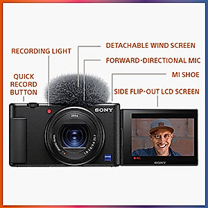 Sony ZV-1 Digital Camera for Content Creators, Vlogging and YouTube with Flip Screen, Built-in Microphone, 4K HDR Video, Touchscreen Display, Live Video Streaming, Webcam