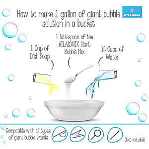 Non Toxic Bubble Mix Solution Huge Bubbles powder concentrate refill for Giant bubble Wands and Machines Safe for Kids and Pets on Summer Outdoor Birthday Fun Party Activity dog edible