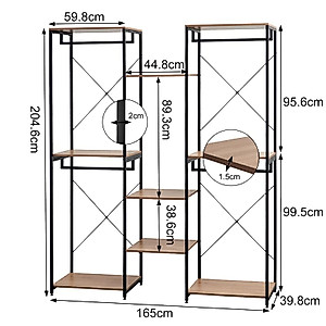 Walnut Wardrobe Clothes Rail 2 + 3 + 2 Shelves with Shoe Rack Clothing Storage Cabinet Clothes Shoes Bedroom Furniture