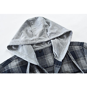 Puwasa Flannel Hoodies for Men,Men's Plaid Shirts Casual Long Sleeve Lightweight Flannel Shirt Jacket for Men Blue Large